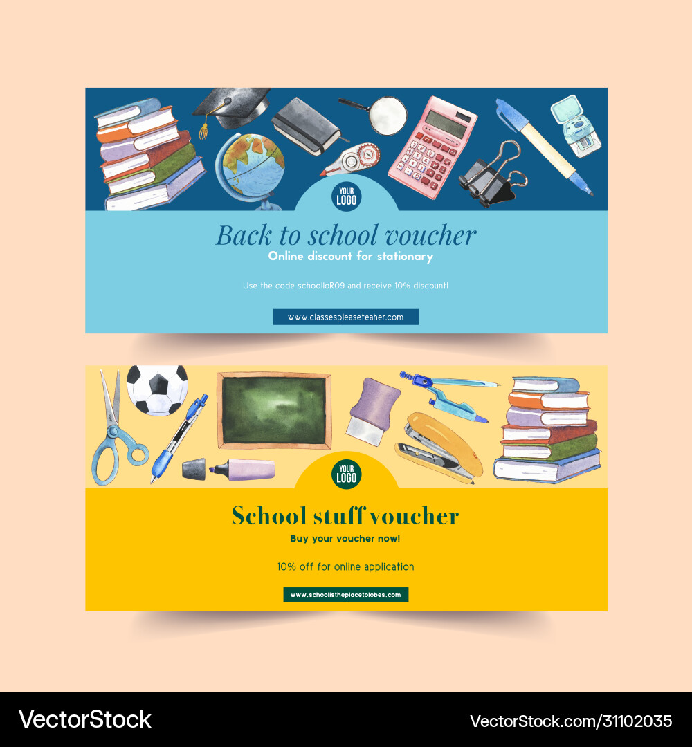 School voucher design with stapler pen eraser Vector Image