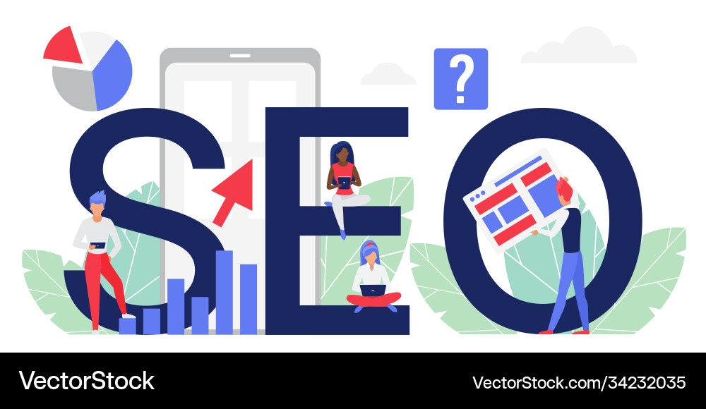 Seo word concept cartoon flat people analysts Vector Image