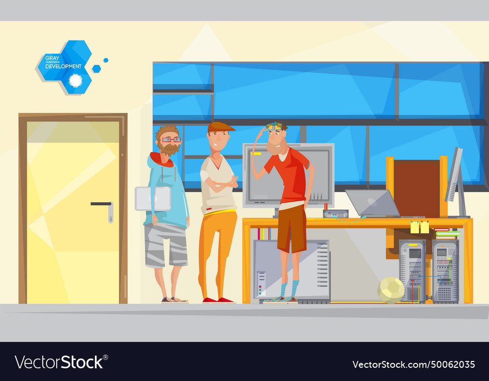 Software engineering office composition Royalty Free Vector