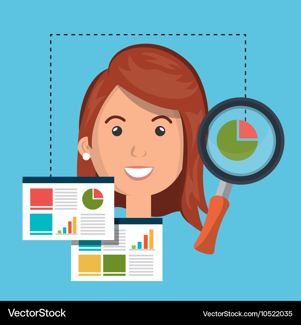 Woman statistics graphic search Royalty Free Vector Image