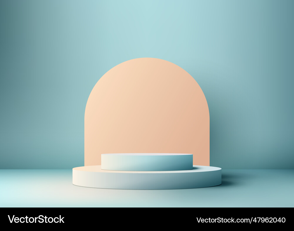 3d blue podium steps stand with beige backdrop Vector Image