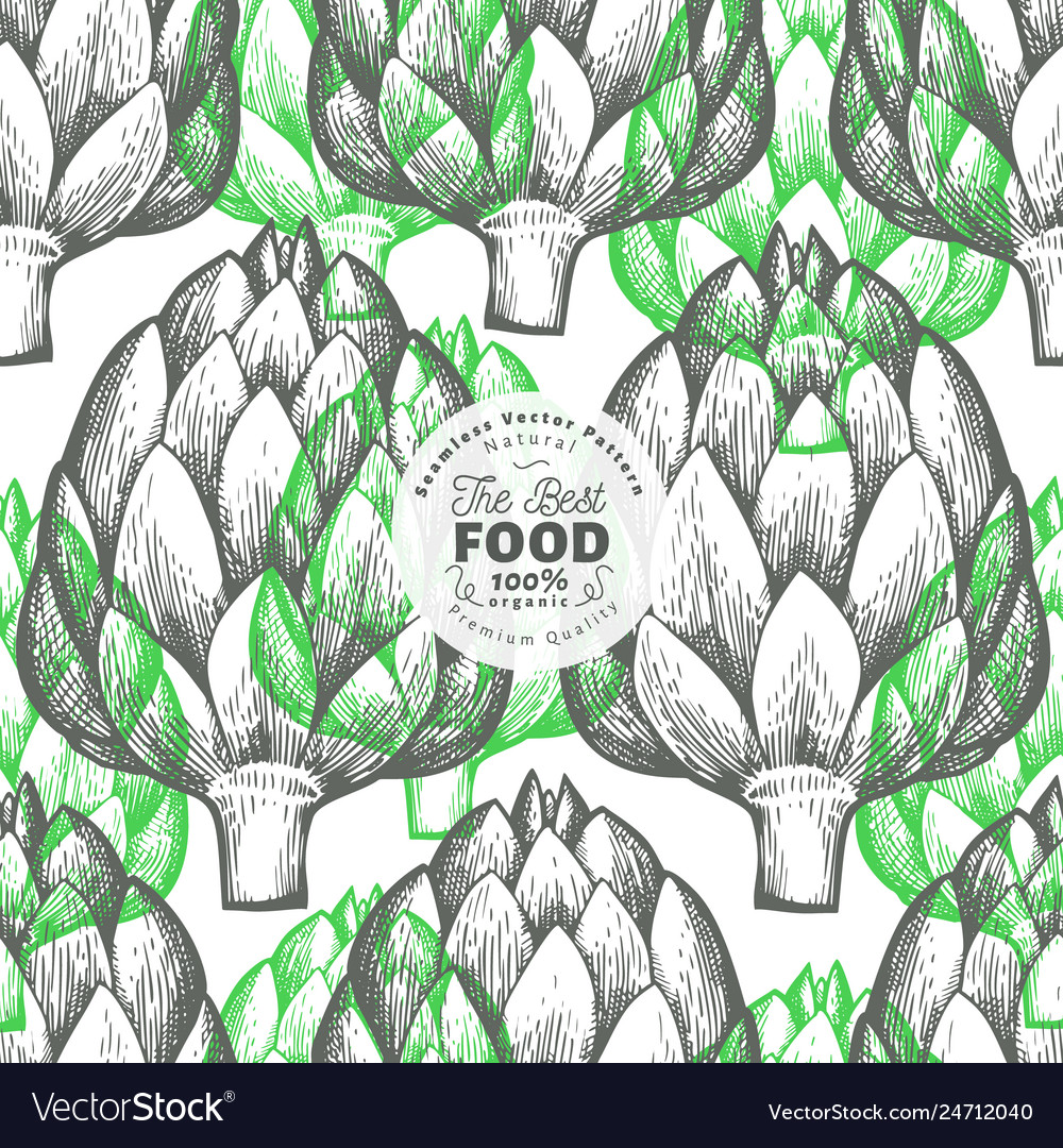 Artichoke vegetable seamless pattern hand drawn Vector Image