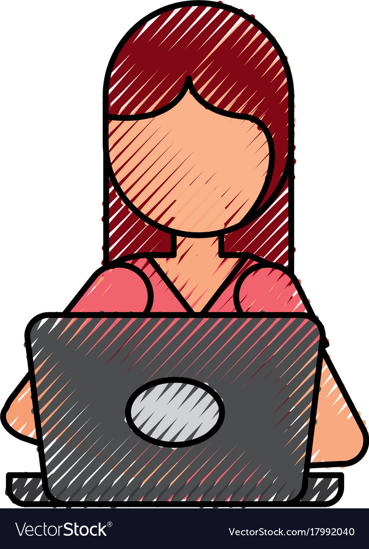Cartoon girl with laptop programming working Vector Image