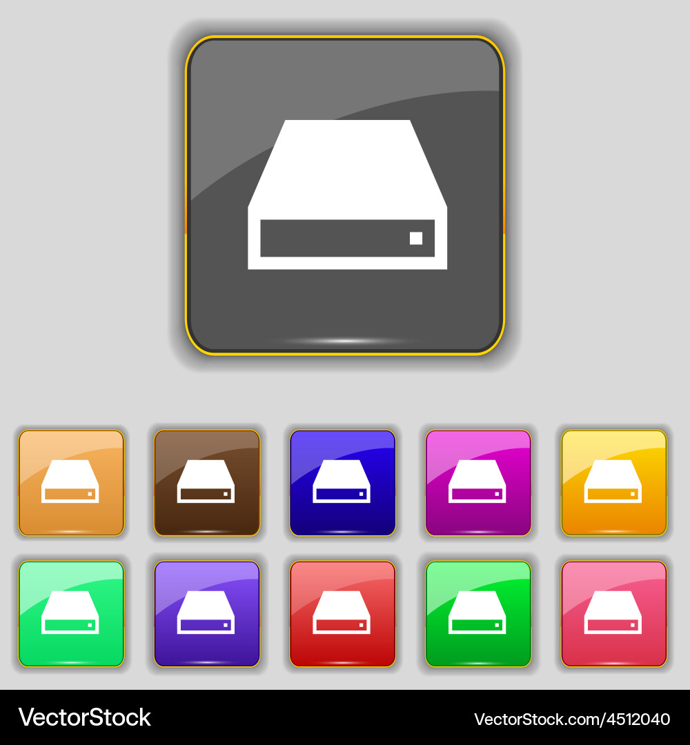 Cd-rom icon sign set with eleven colored buttons Vector Image