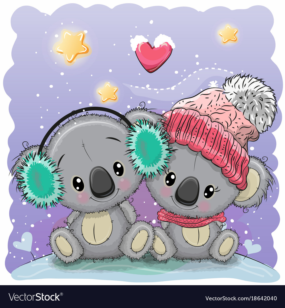 Cute winter with two koalas Royalty Free Vector Image