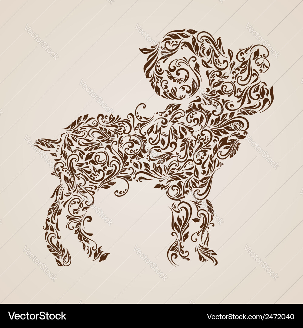 Floral pattern vines in shape a ibex on beige Vector Image
