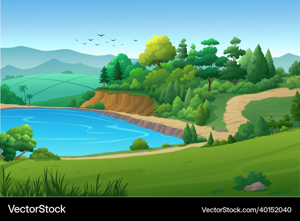 Nature trail has both trees and mountains along Vector Image