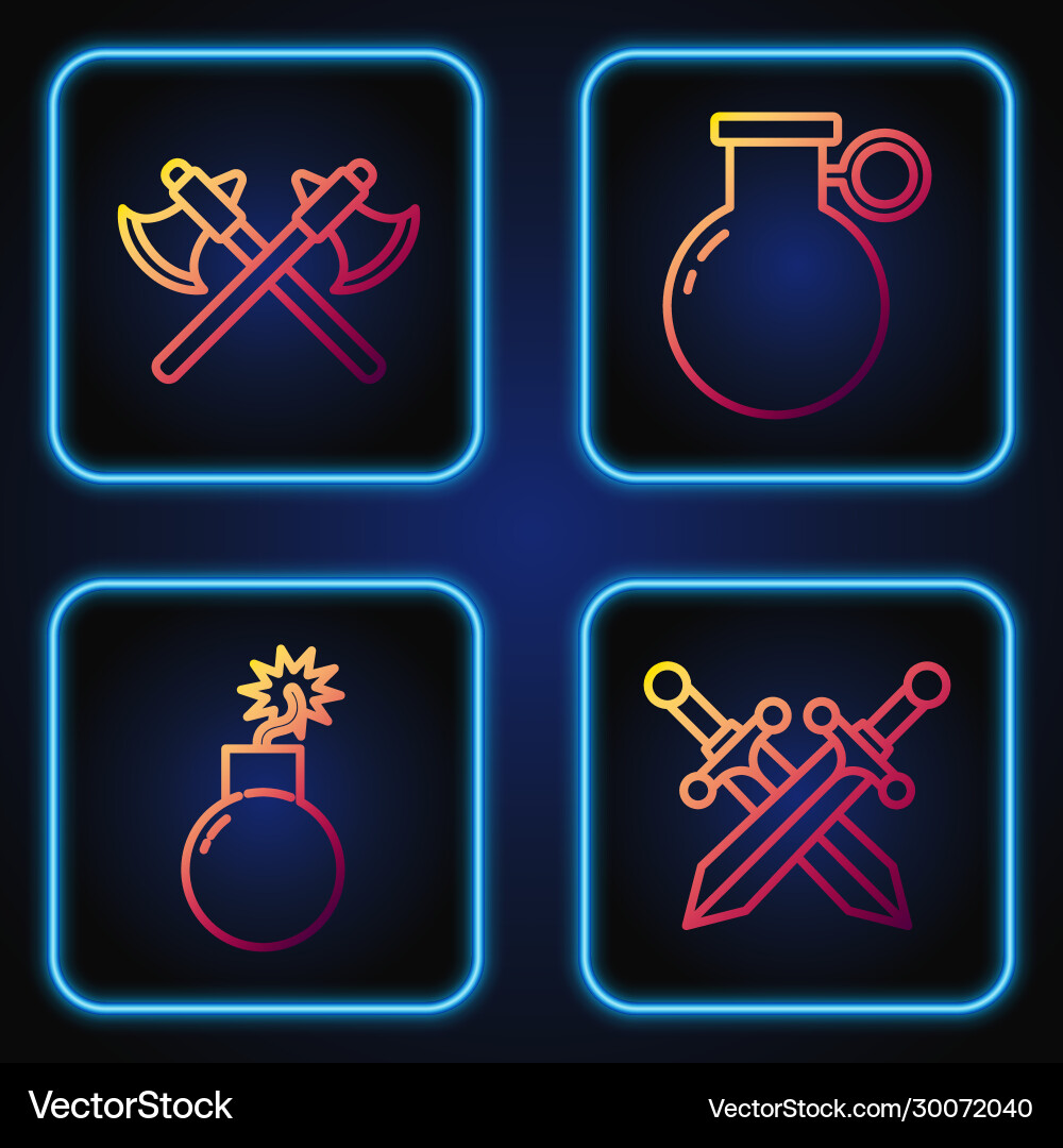 Set line crossed medieval sword bomb ready Vector Image