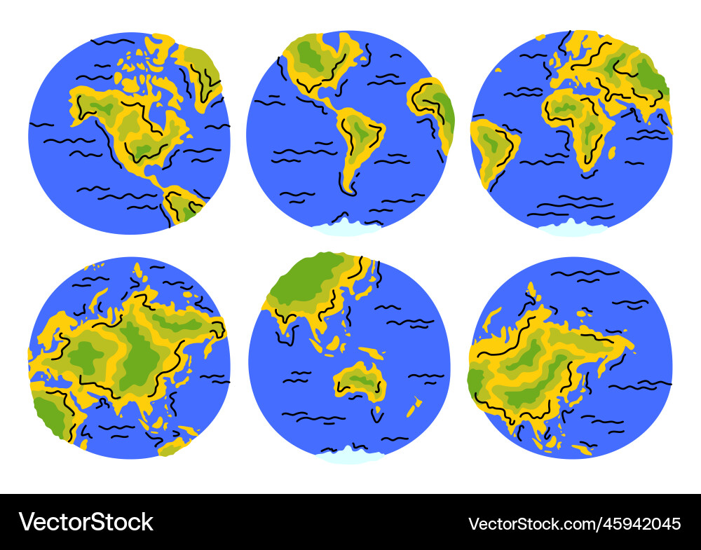 Cartoon color planet earth set Royalty Free Vector Image