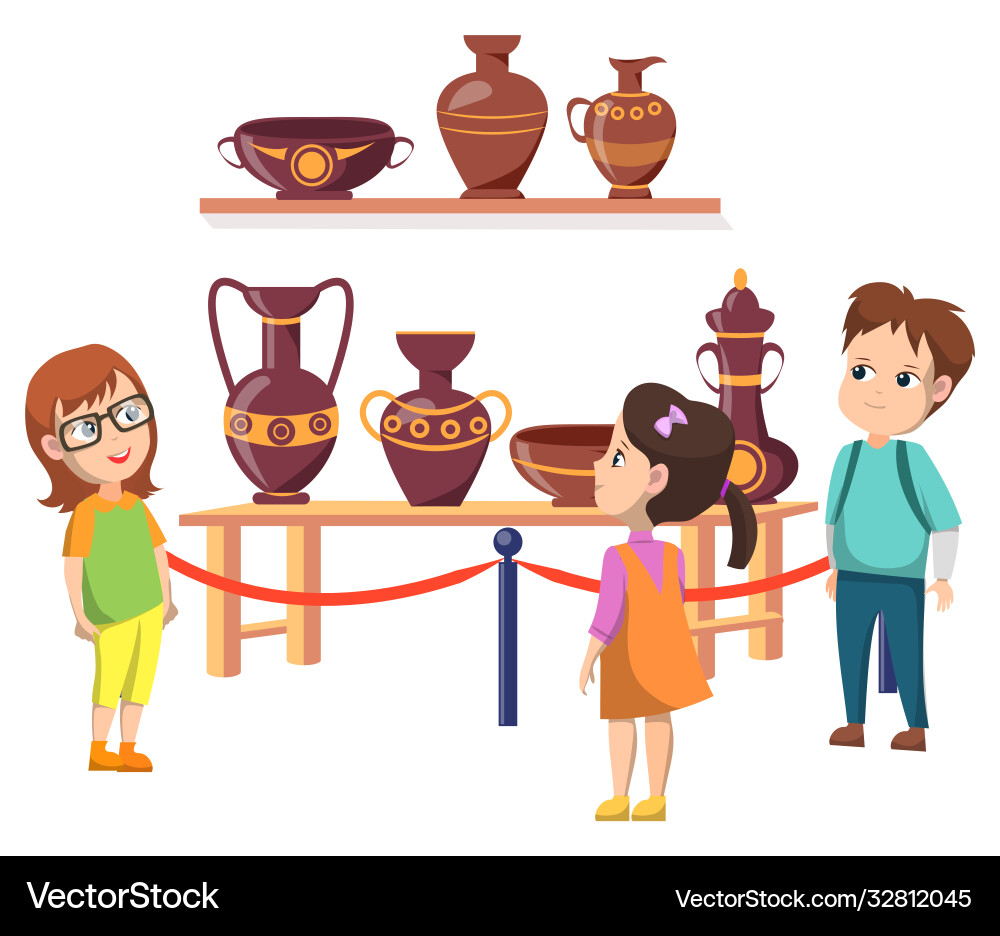Children in museum school excursion exhibition Vector Image