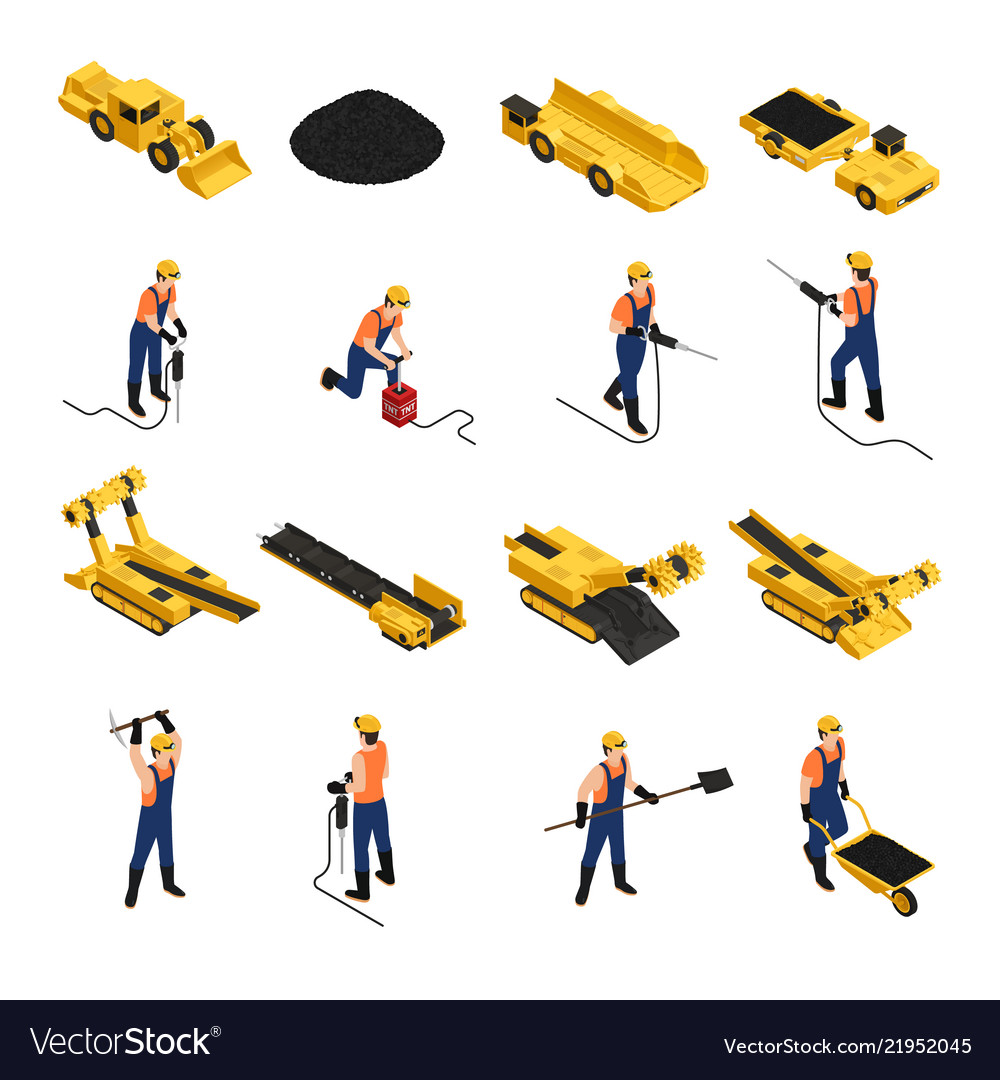 Coal mining isometric icons Royalty Free Vector Image Coal mining isometric icons Royalty Free Vector Image