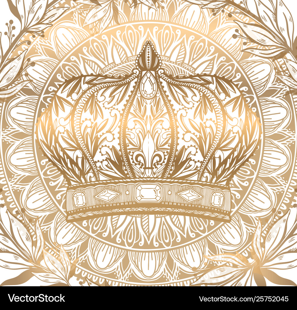 Crown king and queen elegant drawing art gold Vector Image