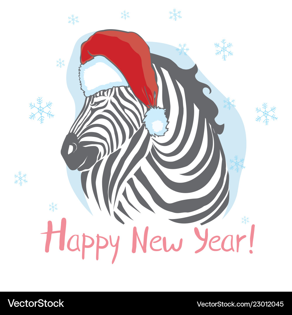 Graphical zebra in santa claus hat isolated Vector Image