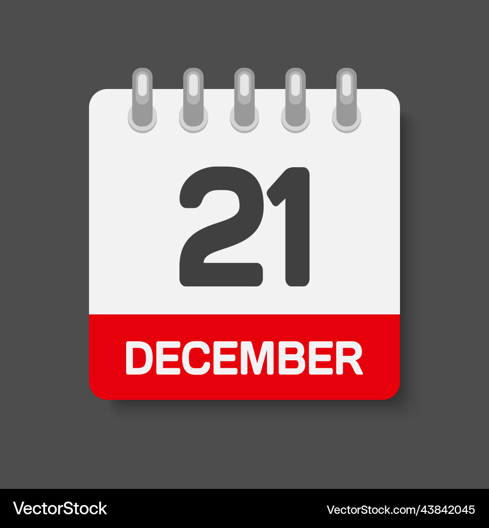 Icon day date 21 december template calendar page Vector Image
