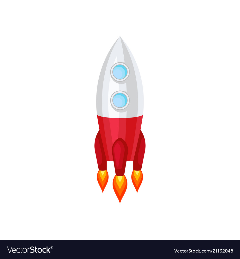 Rocket with engine fire space ship two round Vector Image