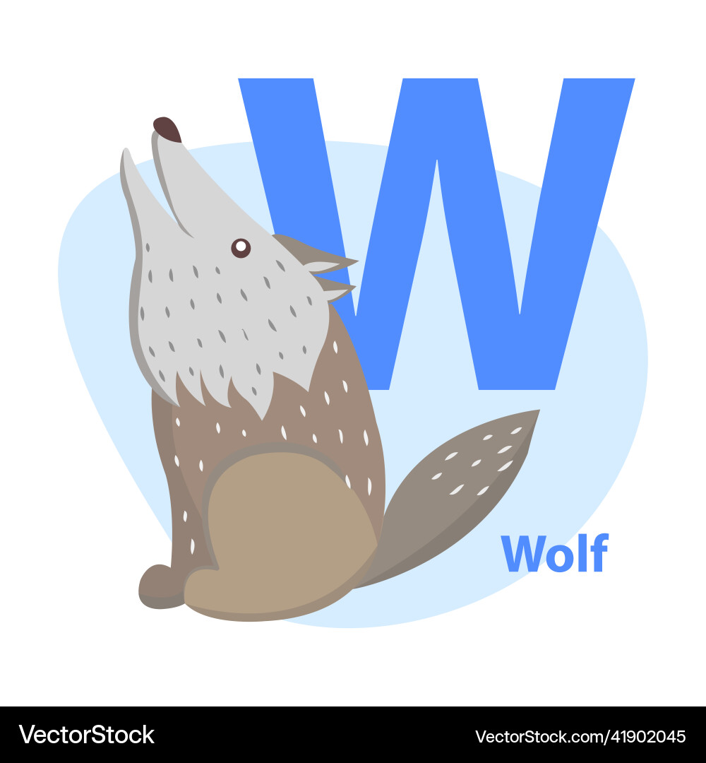 Zoo abc letter with cute wolf cartoon Royalty Free Vector