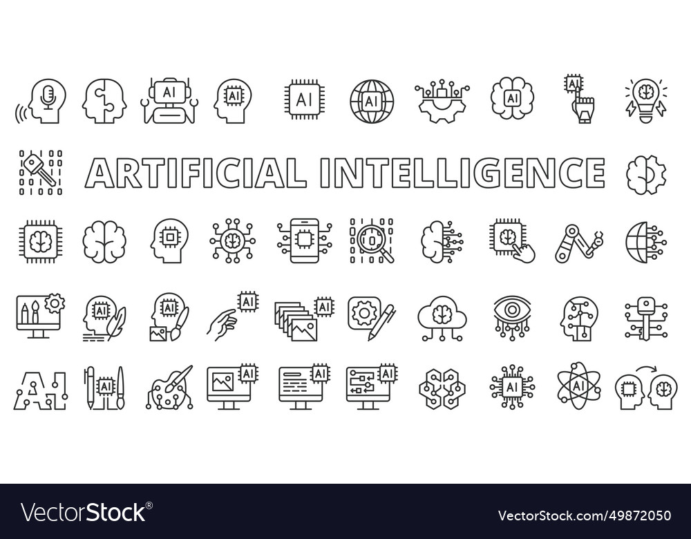 Ai icons line design deep learning artificial Vector Image