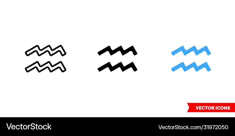 Aquarius icon 3 types isolated sign Royalty Free Vector