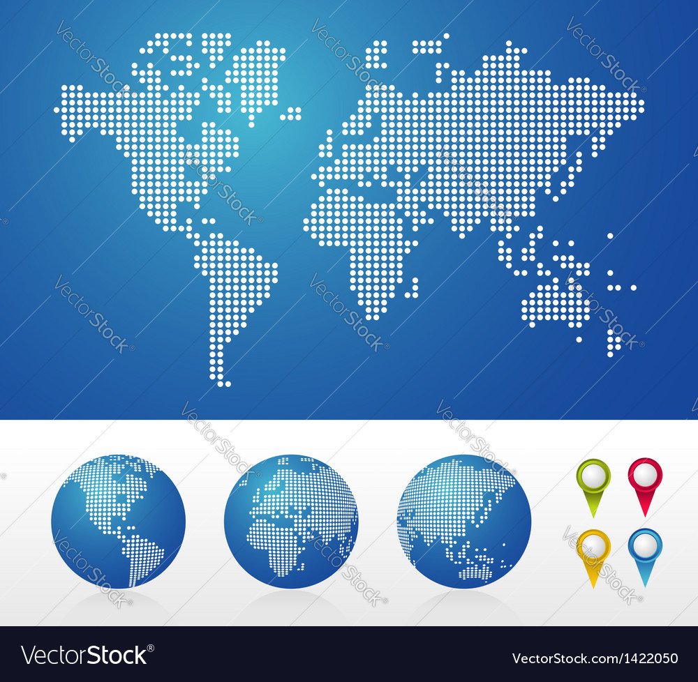 Dotted world maps and globes Royalty Free Vector Image