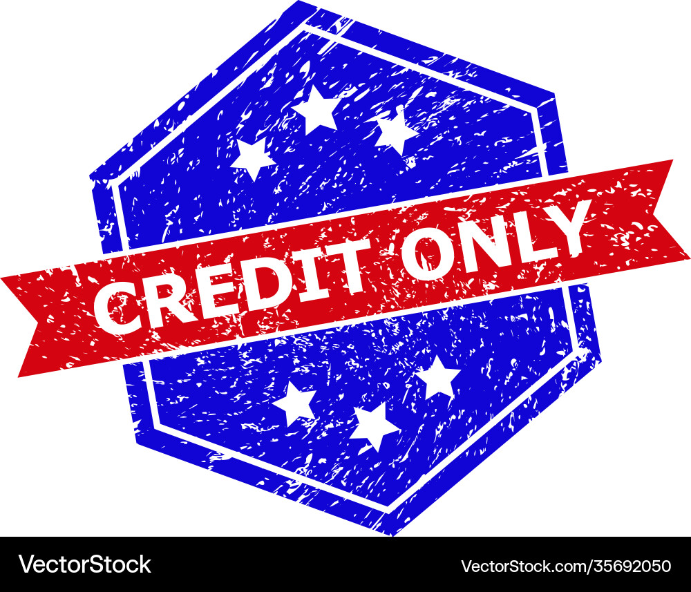Hexagonal bicolor credit only stamp seal Vector Image