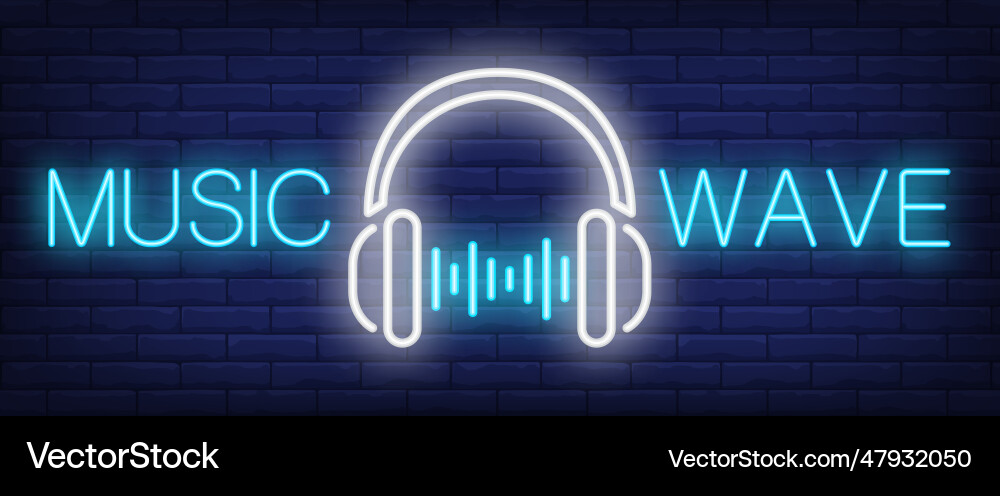 Music wave neon sign Royalty Free Vector Image