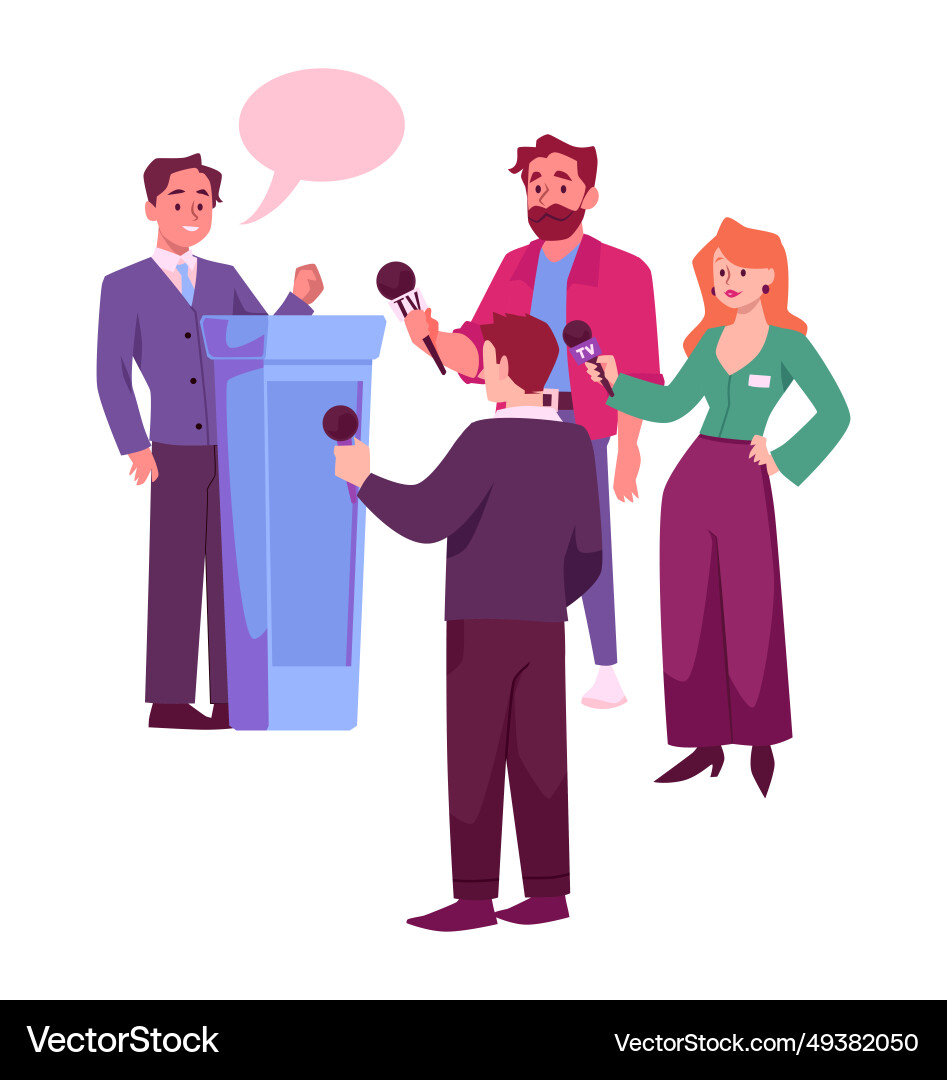 Political interview man and journalists Royalty Free Vector