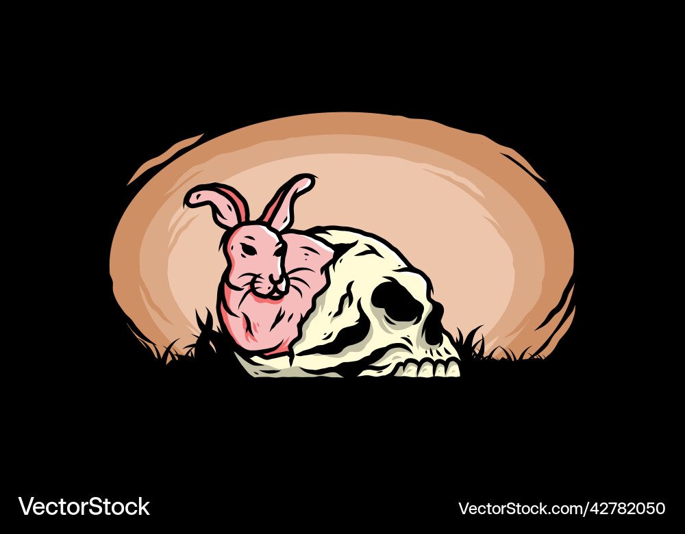 Rabbit hiding inside human skull Royalty Free Vector Image