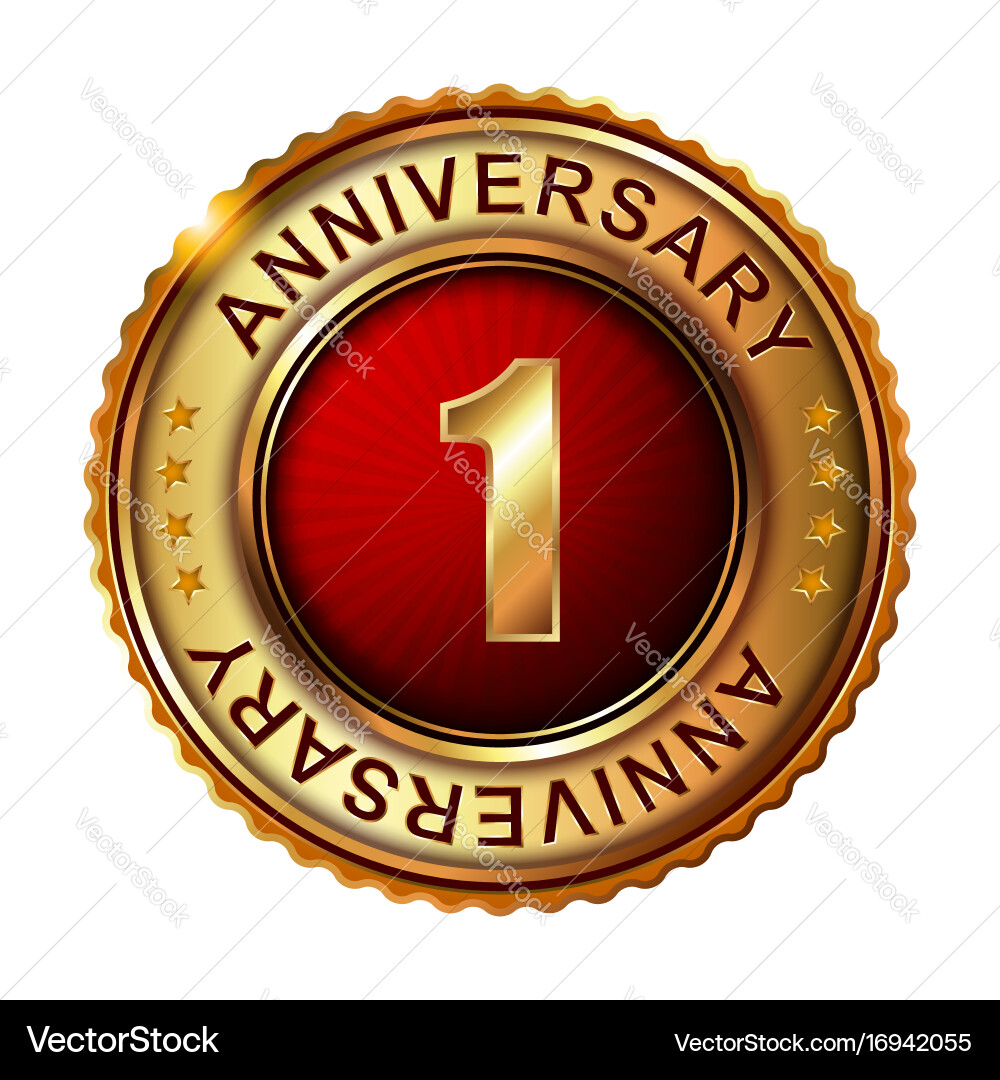 1 years anniversary golden label Royalty Free Vector Image