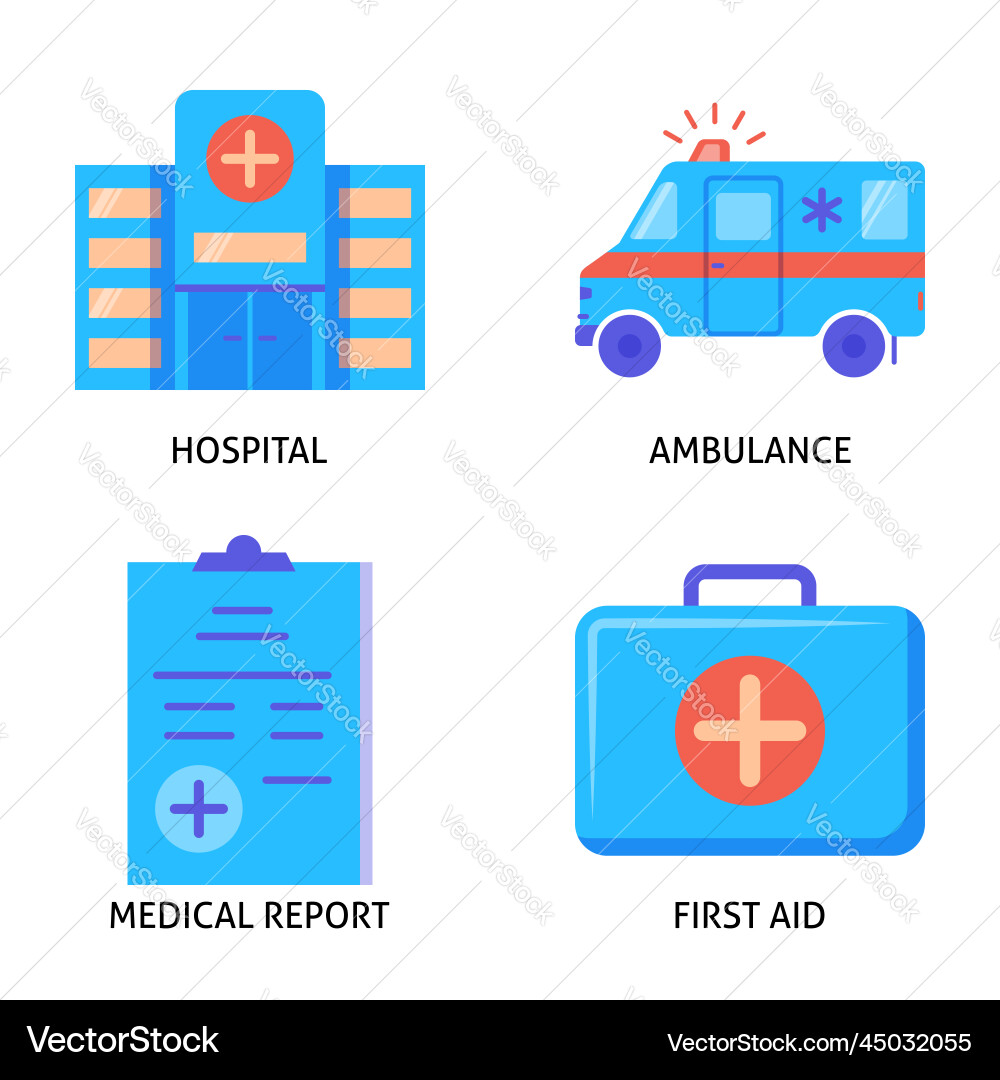 Ambulance and hospital icon set Royalty Free Vector Image