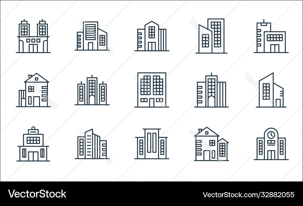 Buildings line icons linear set quality line set Vector Image