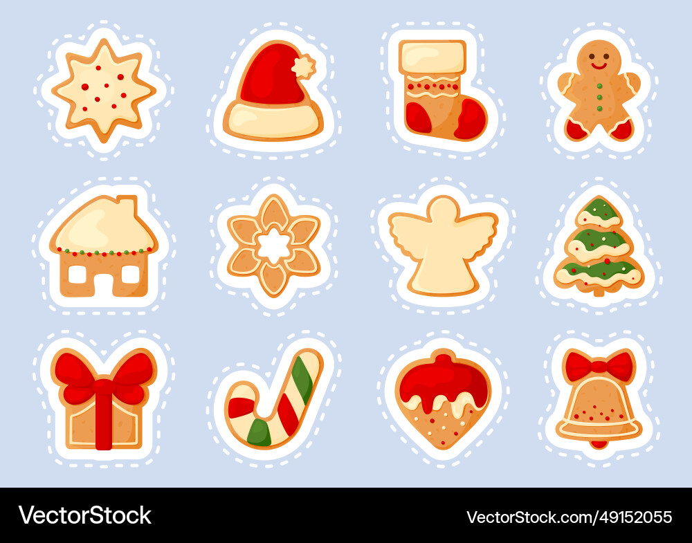 Christmas gingerbread sugar glaze cookie flat set Vector Image