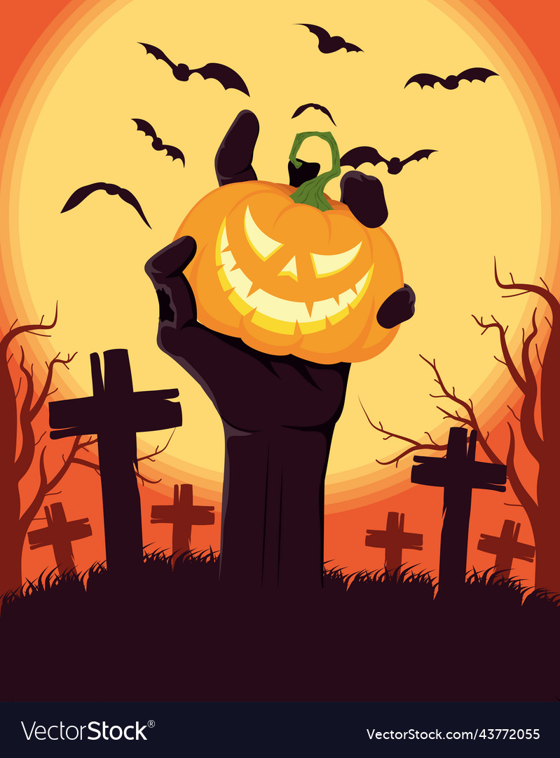 Halloween hand in cemetery Royalty Free Vector Image