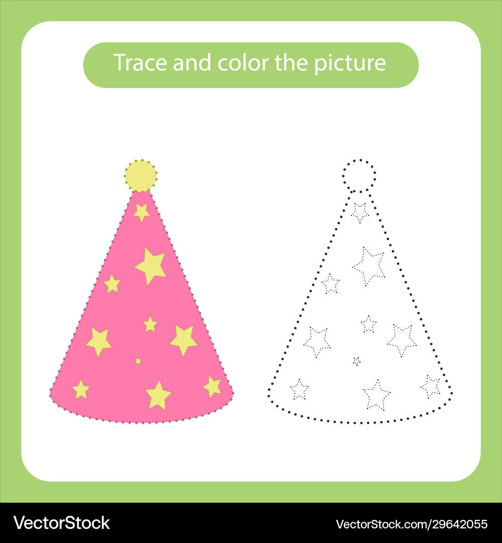 Hat cone with simple shapes trace and color the Vector Image
