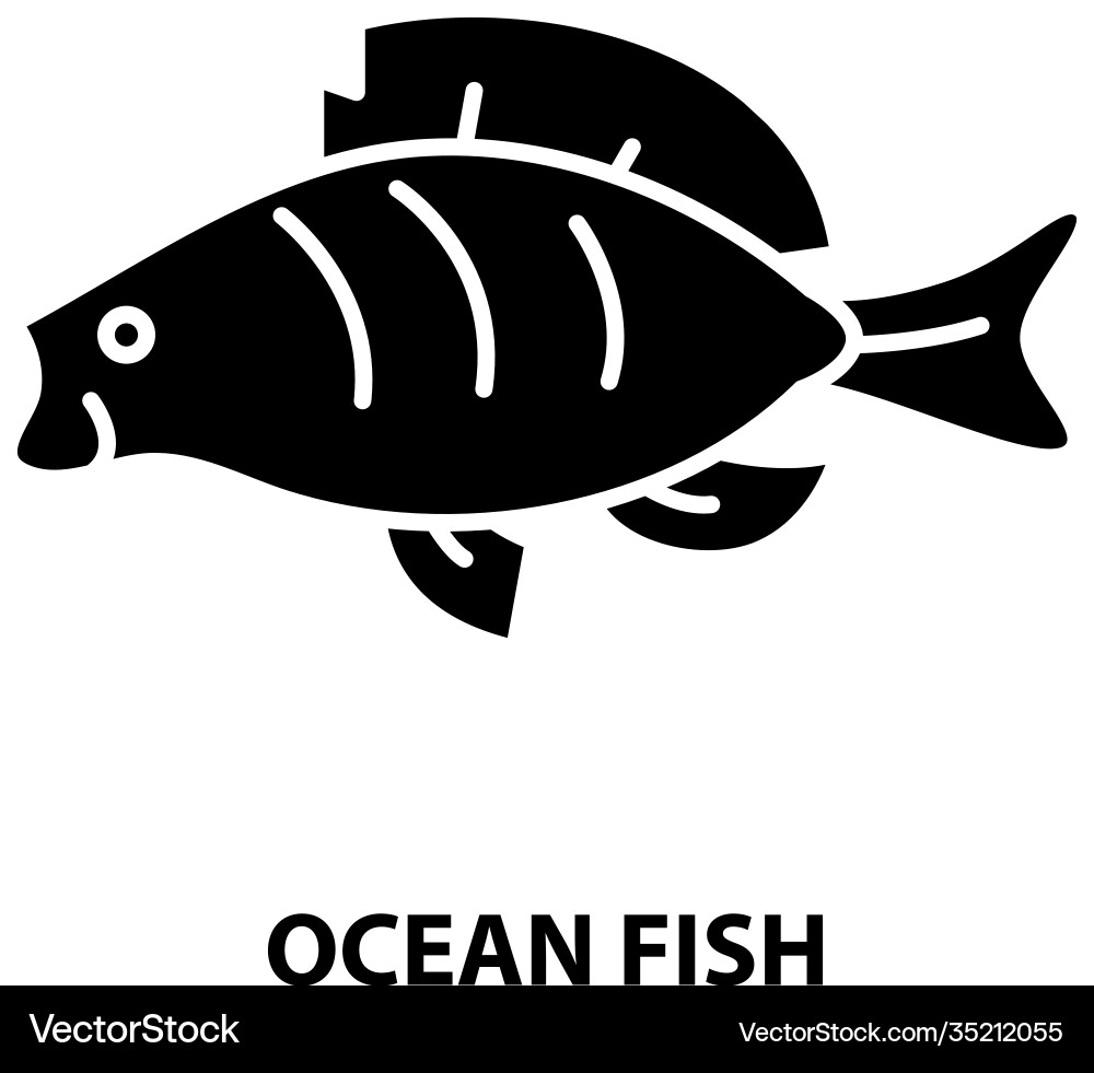Ocean fish icon black sign with editable Vector Image
