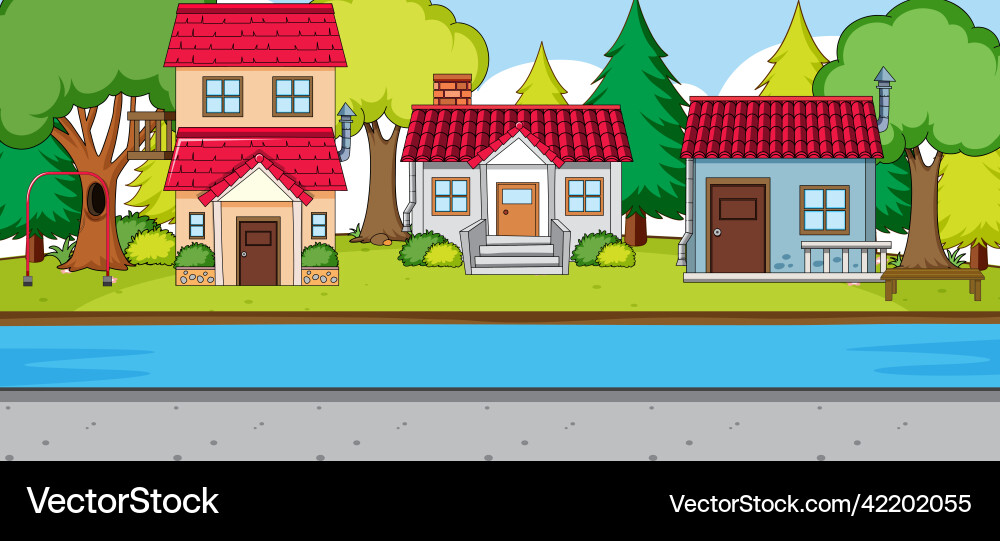 Scene with buildings along the river Royalty Free Vector