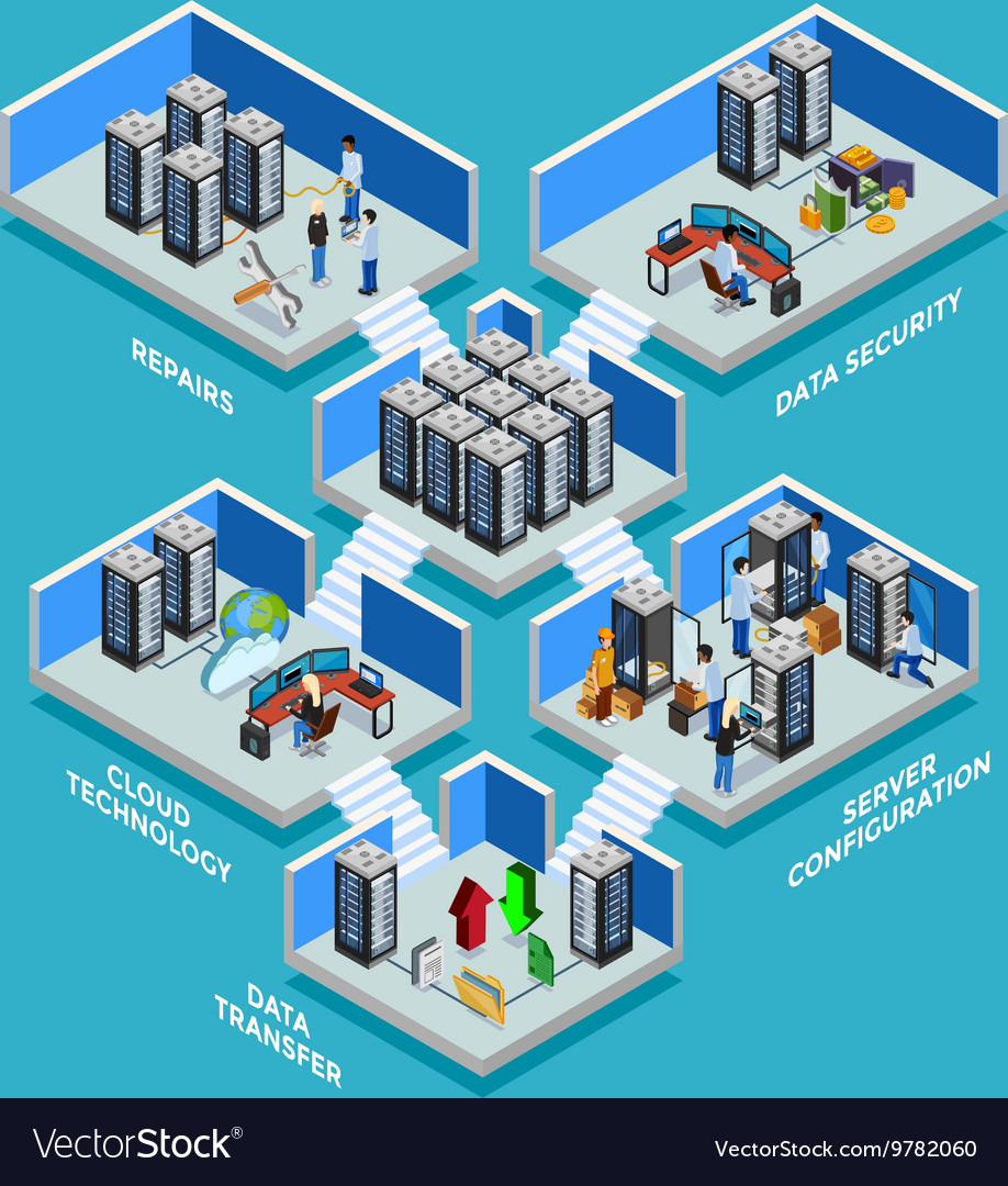 Datacenter isometric design concept Royalty Free Vector Datacenter isometric design concept Royalty Free Vector