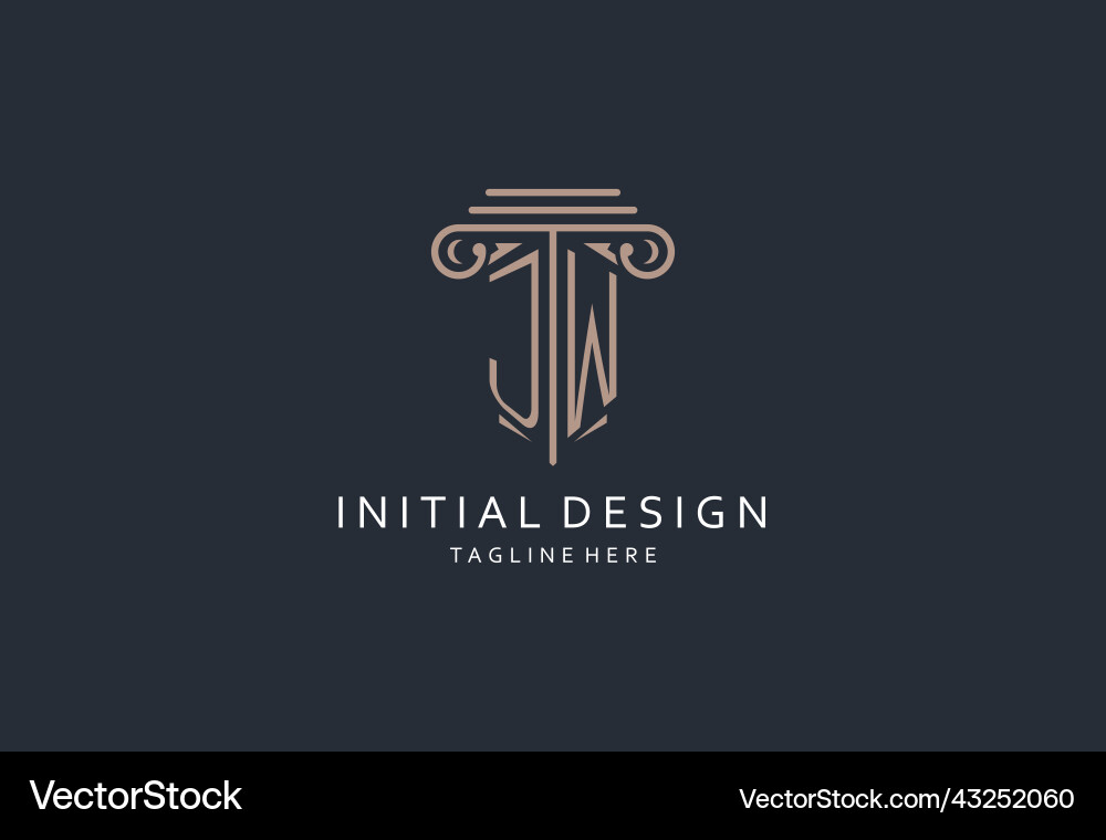 Jw monogram logo with pillar shape icon luxury Vector Image