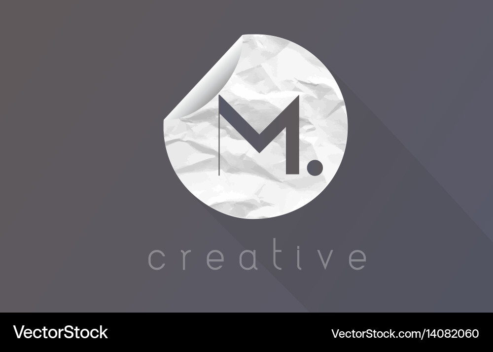 M letter logo with crumpled and torn wrapping Vector Image