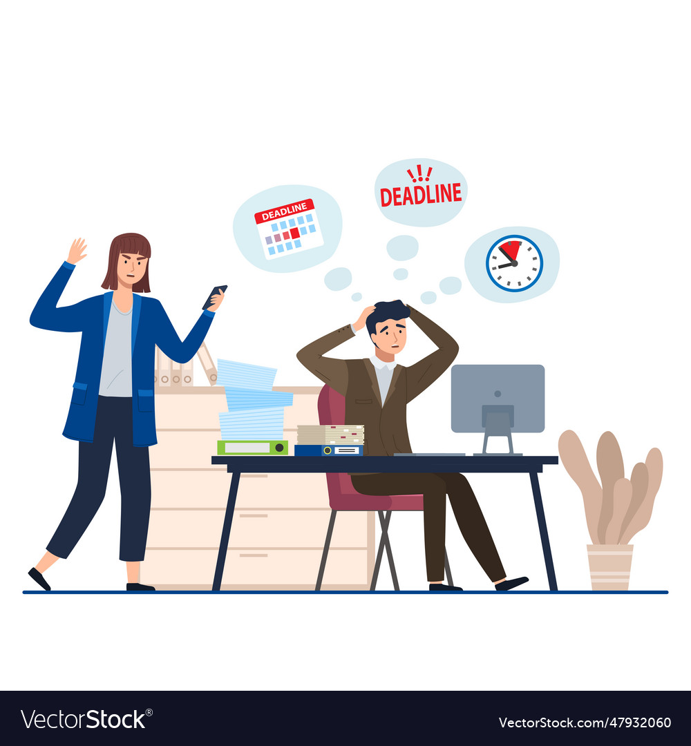 Office deadline stressed employees working Vector Image Office deadline stressed employees working Vector Image