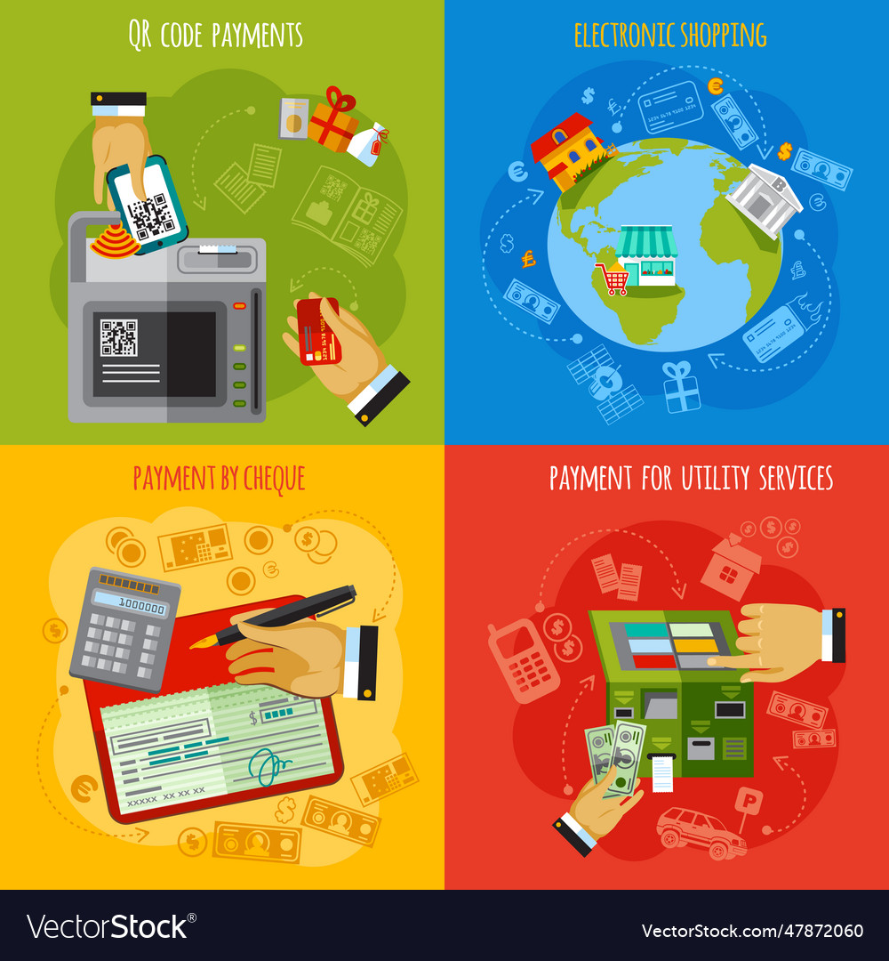 Payment methods 4 flat icons square payment Vector Image
