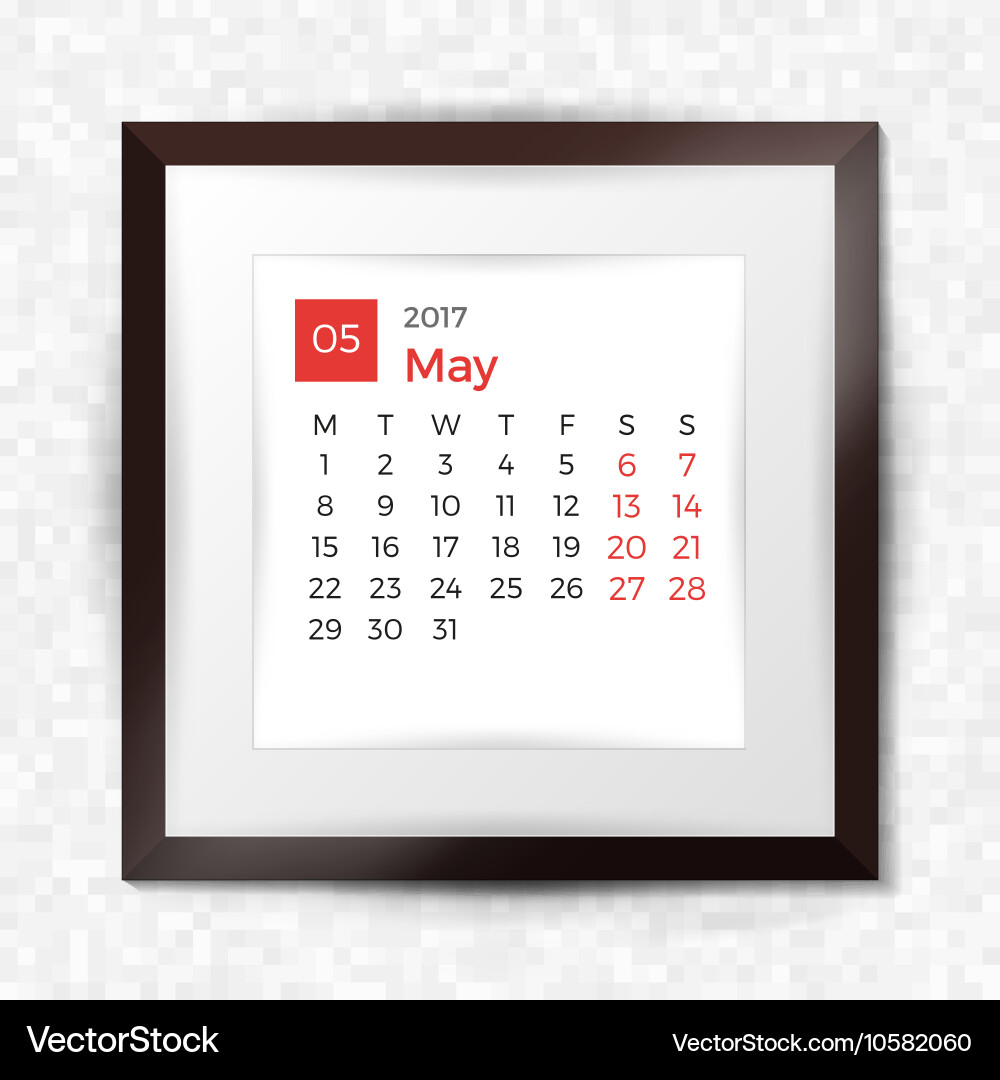 Realistic square picture frame with calendar Vector Image
