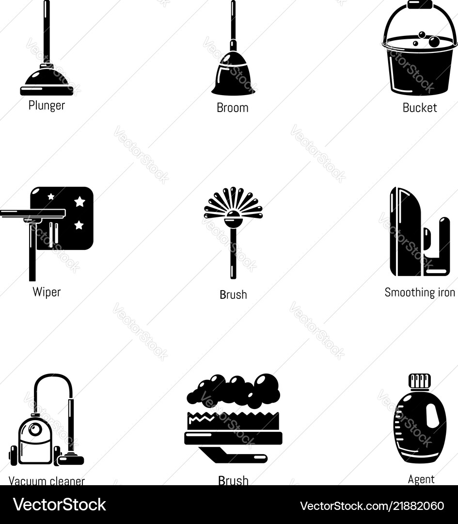 Room cleaning icons set simple style Royalty Free Vector