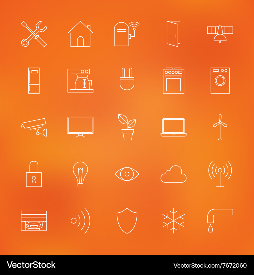 Smart home technology line icons set over blurred Vector Image