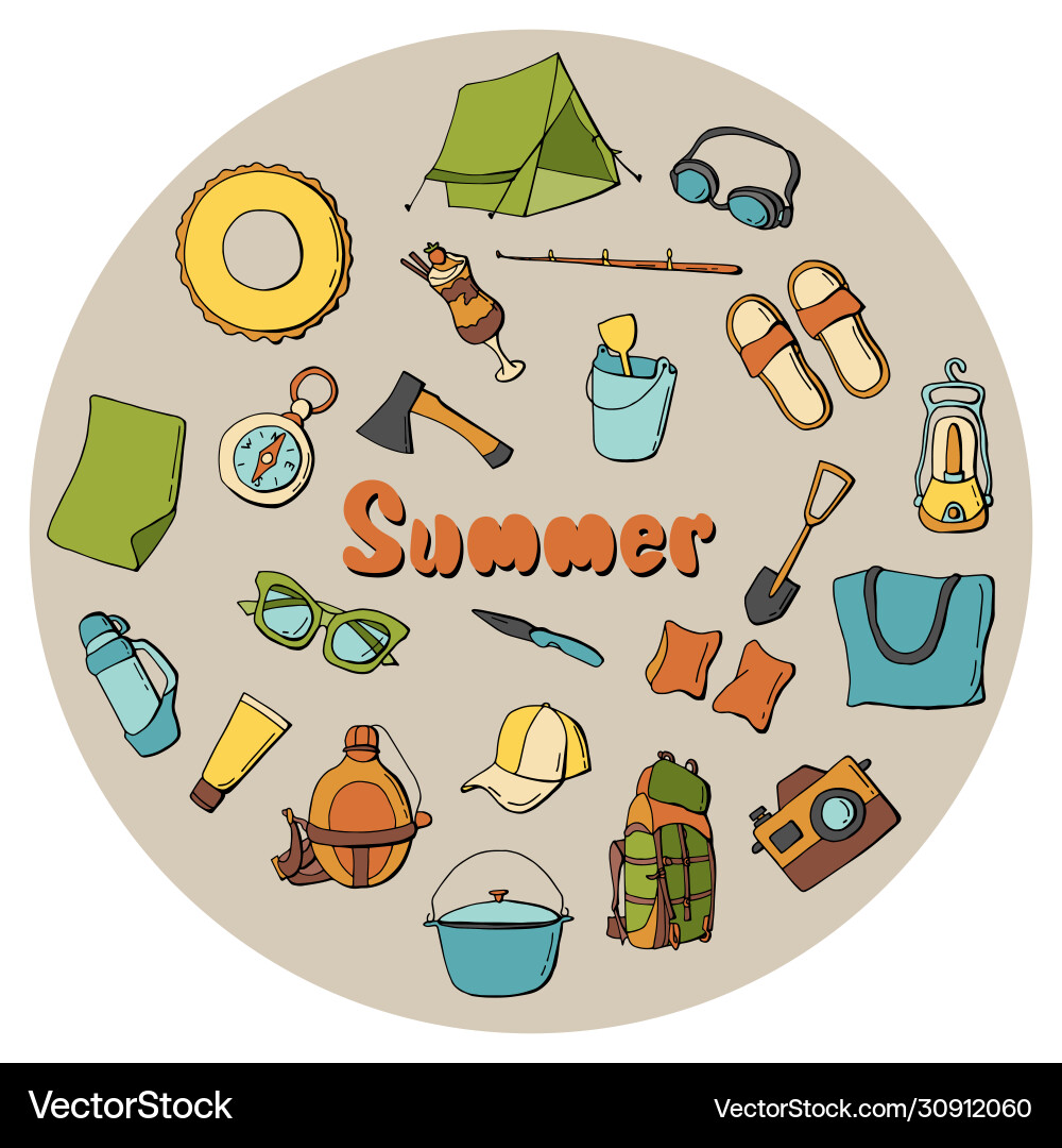 Summer elements made in a circle Royalty Free Vector Image