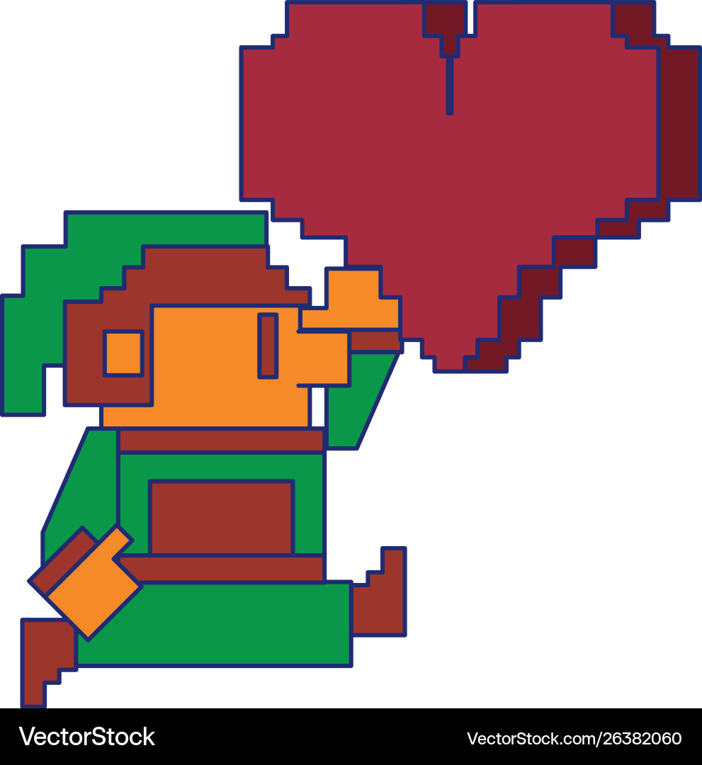 Videogame elf character pixelated isolated blue Vector Image