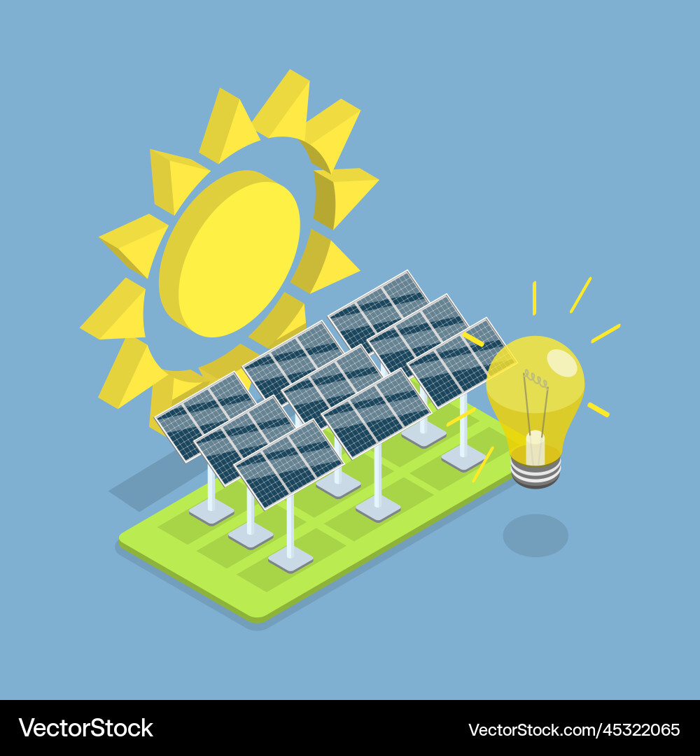 3d isometric flat icon of solar energy Royalty Free Vector