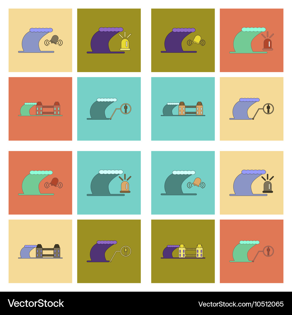 Assembly flat icons nature disaster tsunami Vector Image
