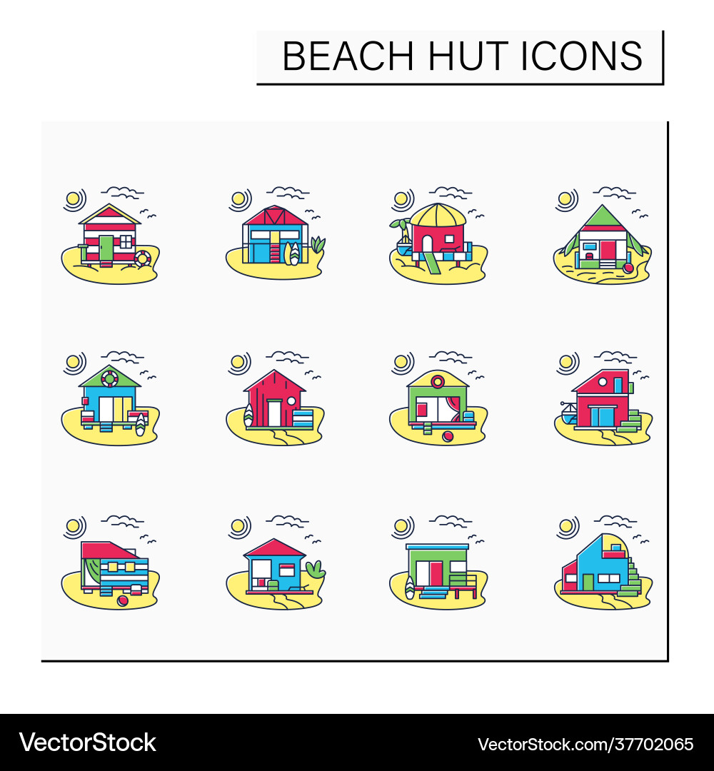Beach hut color icons set Royalty Free Vector Image