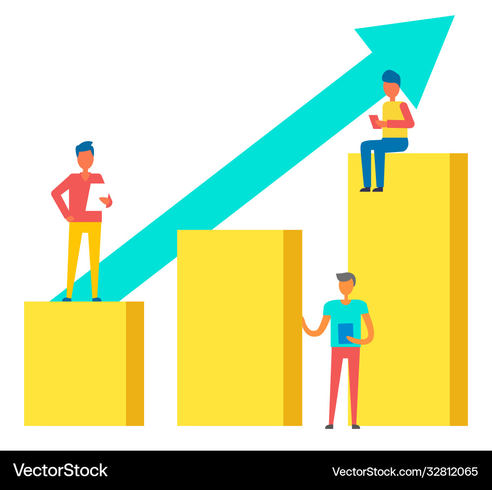 Broker and growing sales demonstrated on graph Vector Image