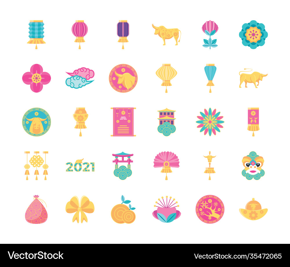 Chinese new year 2021 icon collection Royalty Free Vector